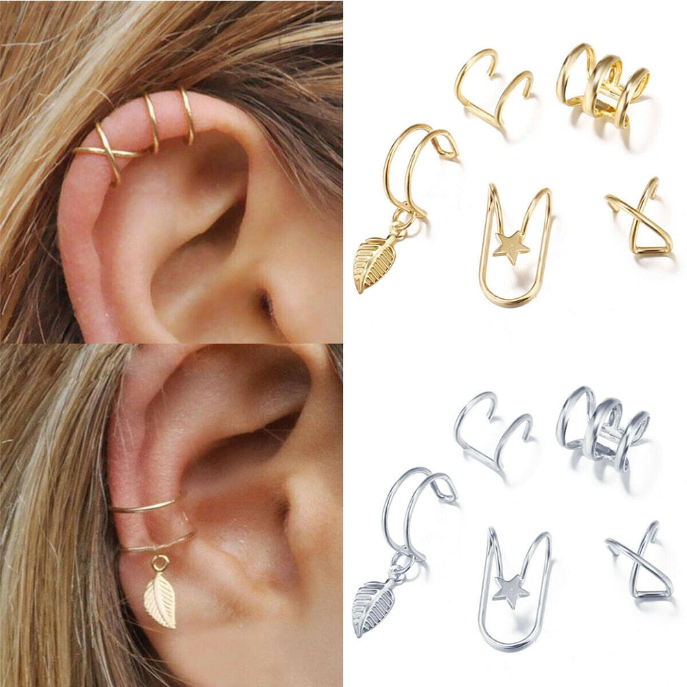 5Pcs Set Ear Cuff Gold Leaves Non Piercing Ear Clips Fake Cartilage Ea User Oberons
